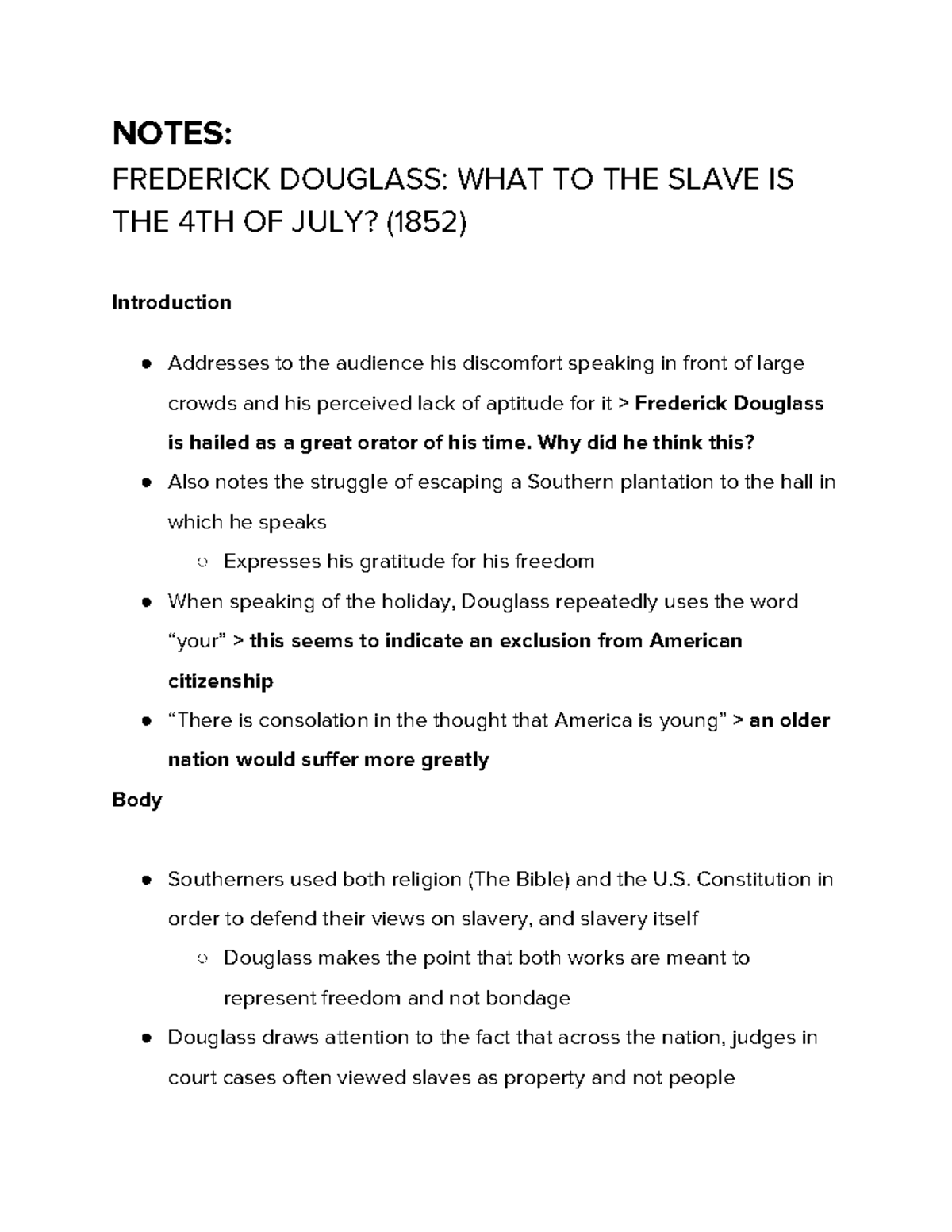 Frederick Doulass Reading Notes - NOTES: FREDERICK DOUGLASS: WHAT TO ...