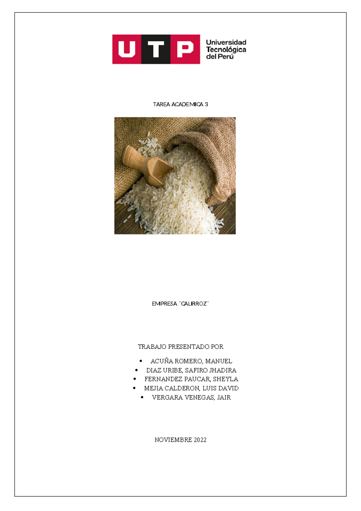 Calirroz - dsadasdas - TAREA ACADEMICA 3 EMPRESA ̈CALIRROZ ̈ TRABAJO ...