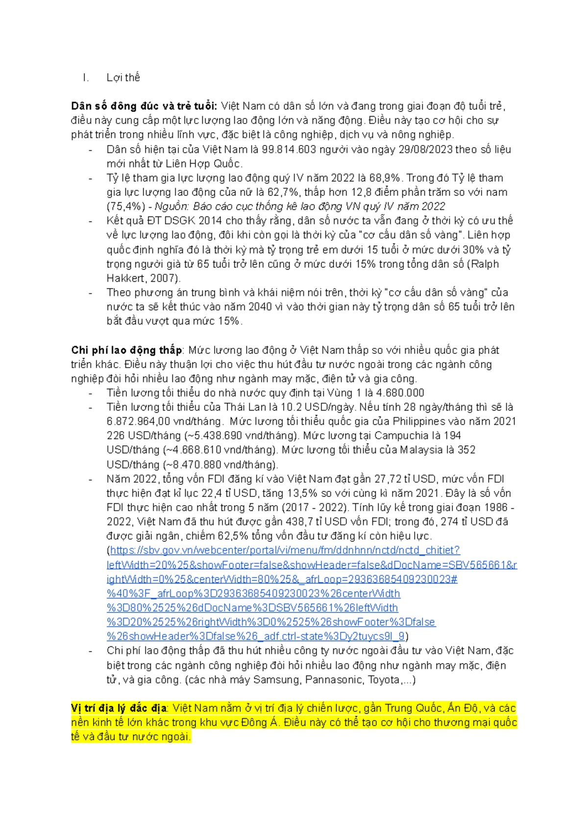 Phần 2 Ktnnl Nhóm 1 - afafafafaf fasdfa - I. Lợi thế Dân số đông đúc và ...