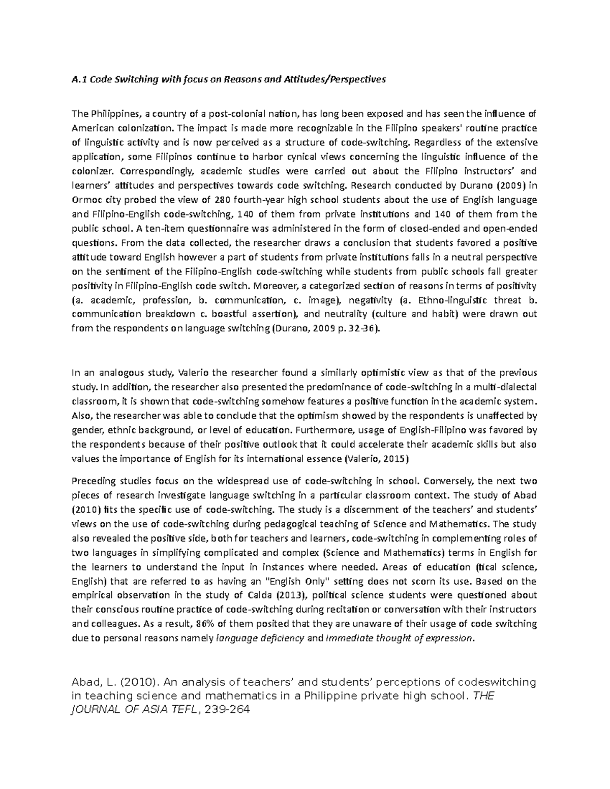 RRL Language Research - A Code Switching with focus on Reasons and ...