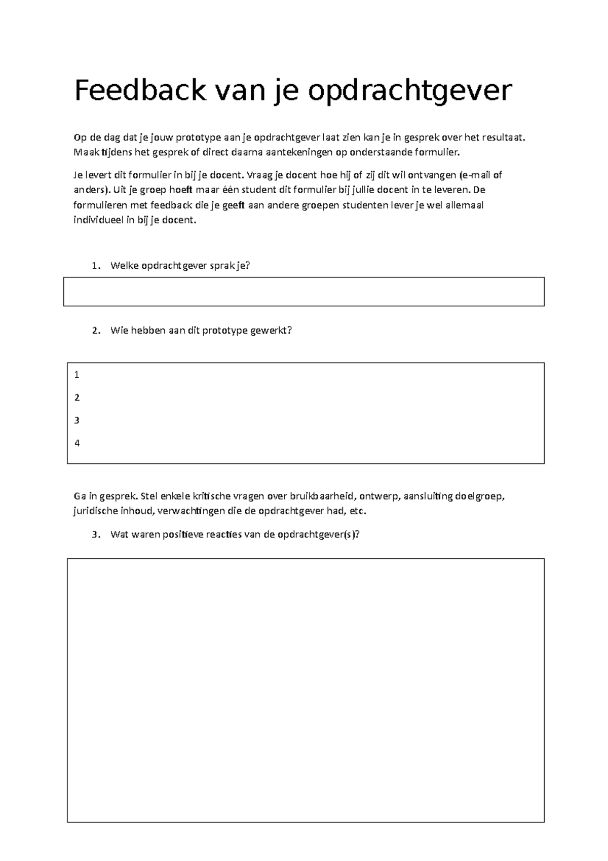 Presentatie-feedback-opdrachtgever - Feedback van je opdrachtgever Op ...