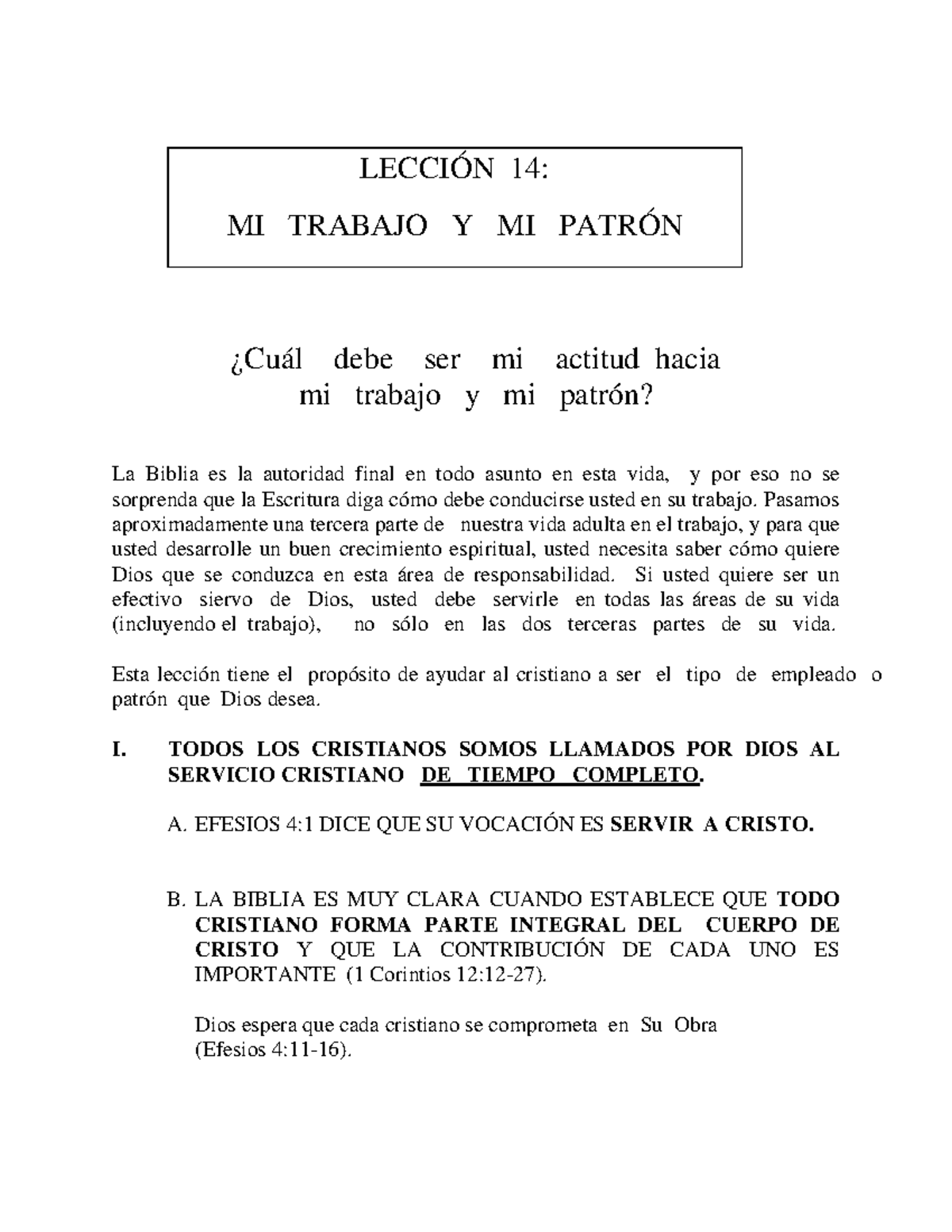 16 lecciones el discipulado biblico leccion 14 mi trabajo y mi patron - LECCIÓN 14: MI TRABAJO Y ...