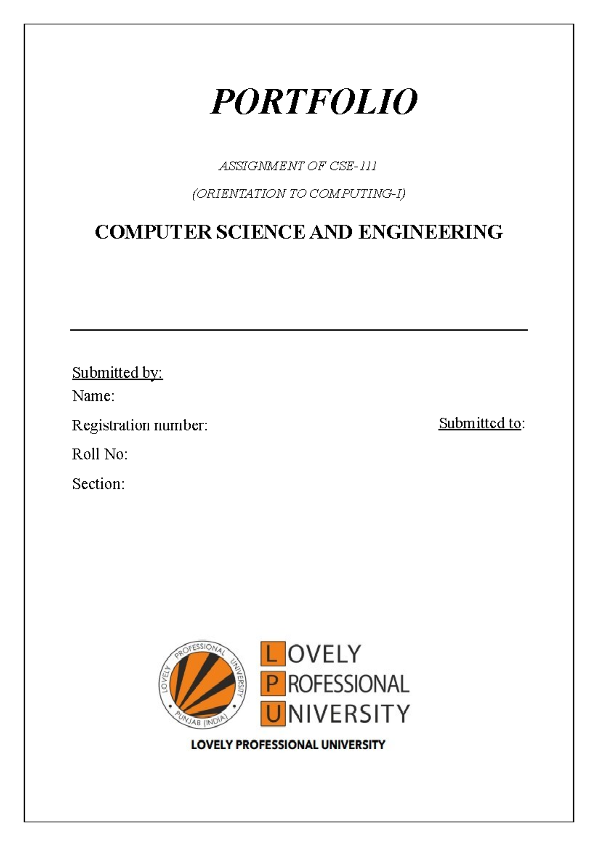 Cse111 Portfolio Template Portfolio Assignment Of Cse Orientation To Computing I Computer