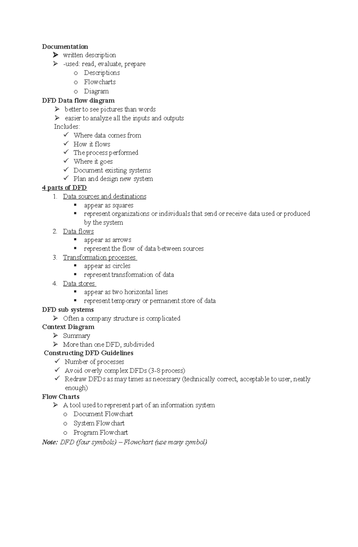 DFD - Ais - Documentation written description -used: read, evaluate, prepare o Descriptions o ...