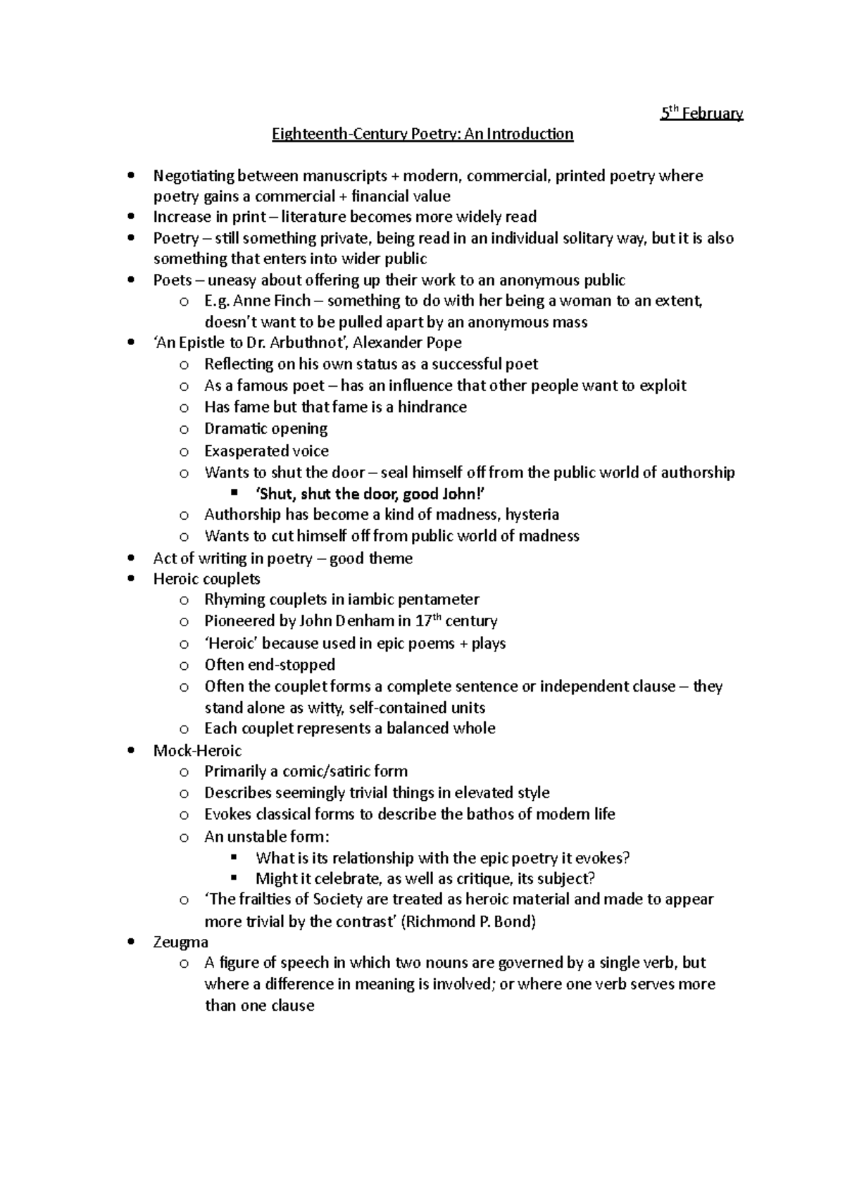 Eighteenth-Century Poetry- An Introduction - 5 th February Eighteenth ...