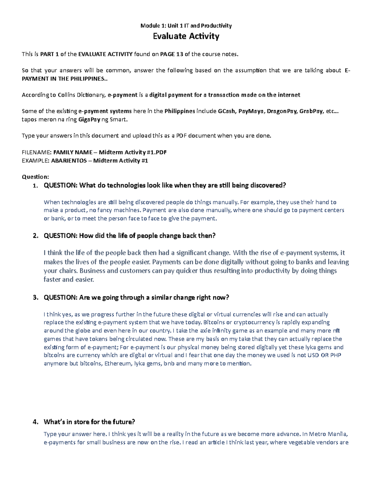 01. Module 1 - Evaluate Activity 1 - Module 1: Unit 1 IT and ...