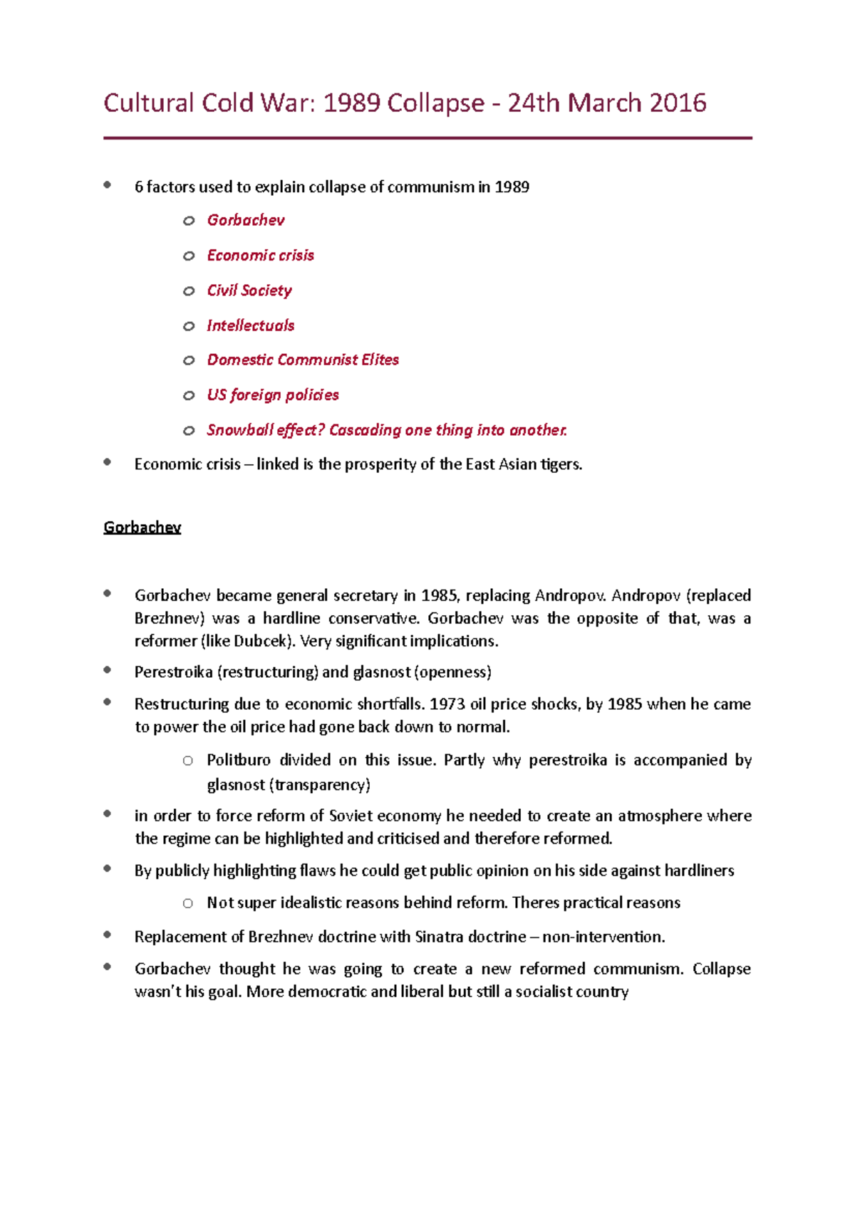 CW19 - Lecture notes 19 - Cultural Cold War: 1989 Collapse - 24th March ...