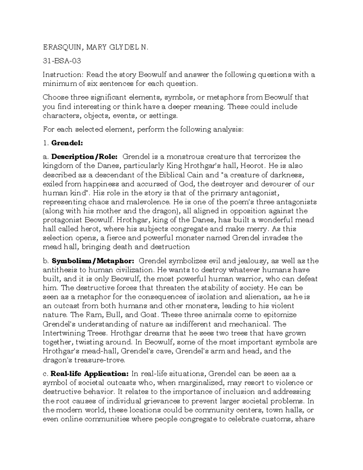 Beowulf Act - notes or material - ERASQUIN, MARY GLYDEL N. 31 - BSA- 03 ...