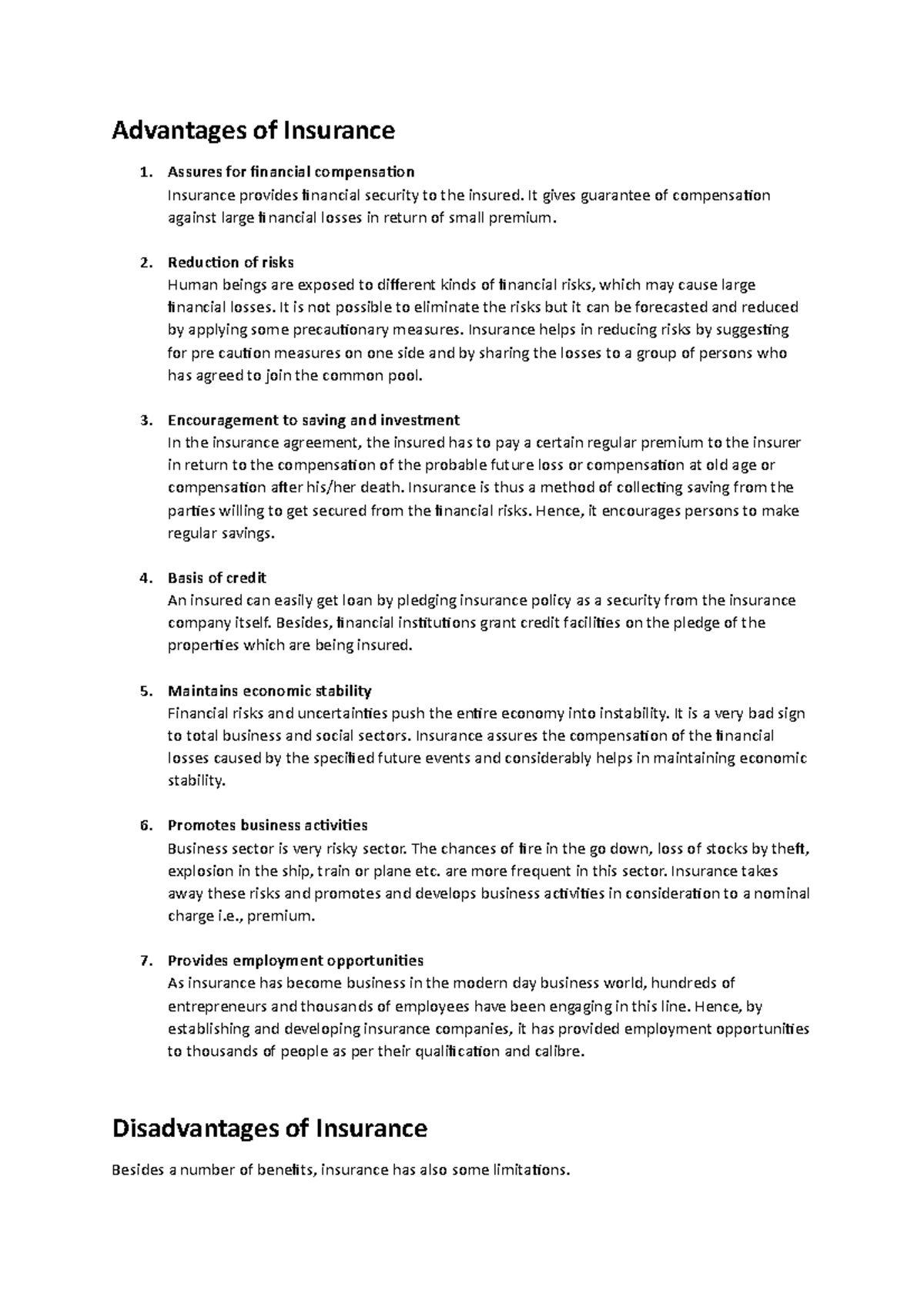 Advantages and Disadvantages of Insurance - Banking and insurance - MG ...