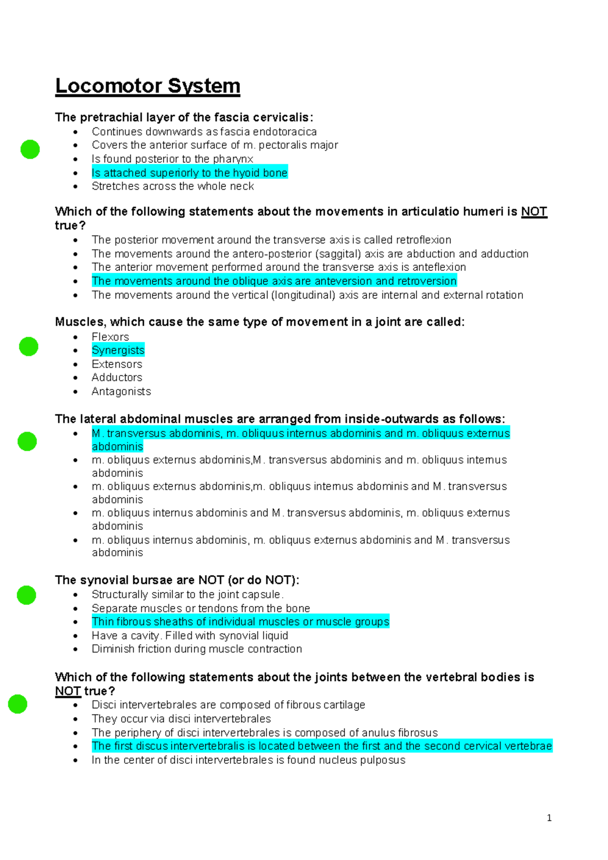 1. Locomotor System - Questions - Locomotor System The pretrachial ...
