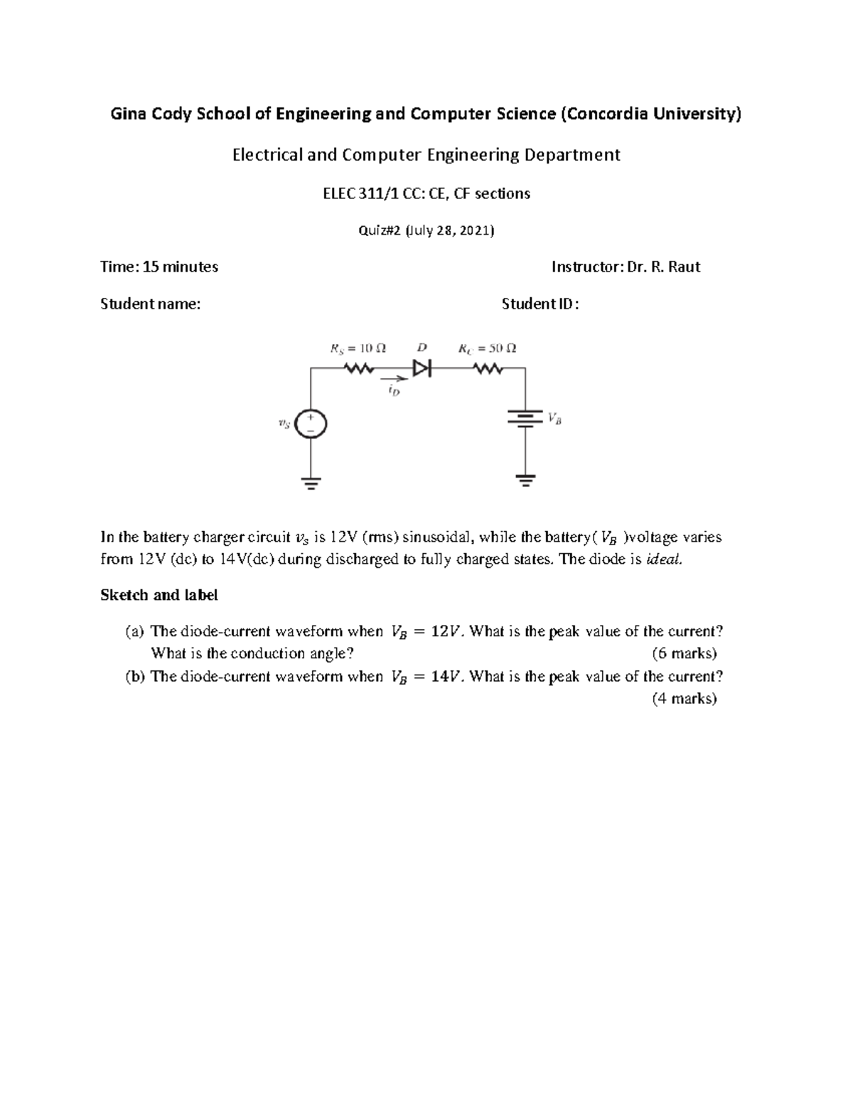 ELEC 311 1CC Sum 2021-22 Quiz 2 sections CE CF - Gina Cody School of ...