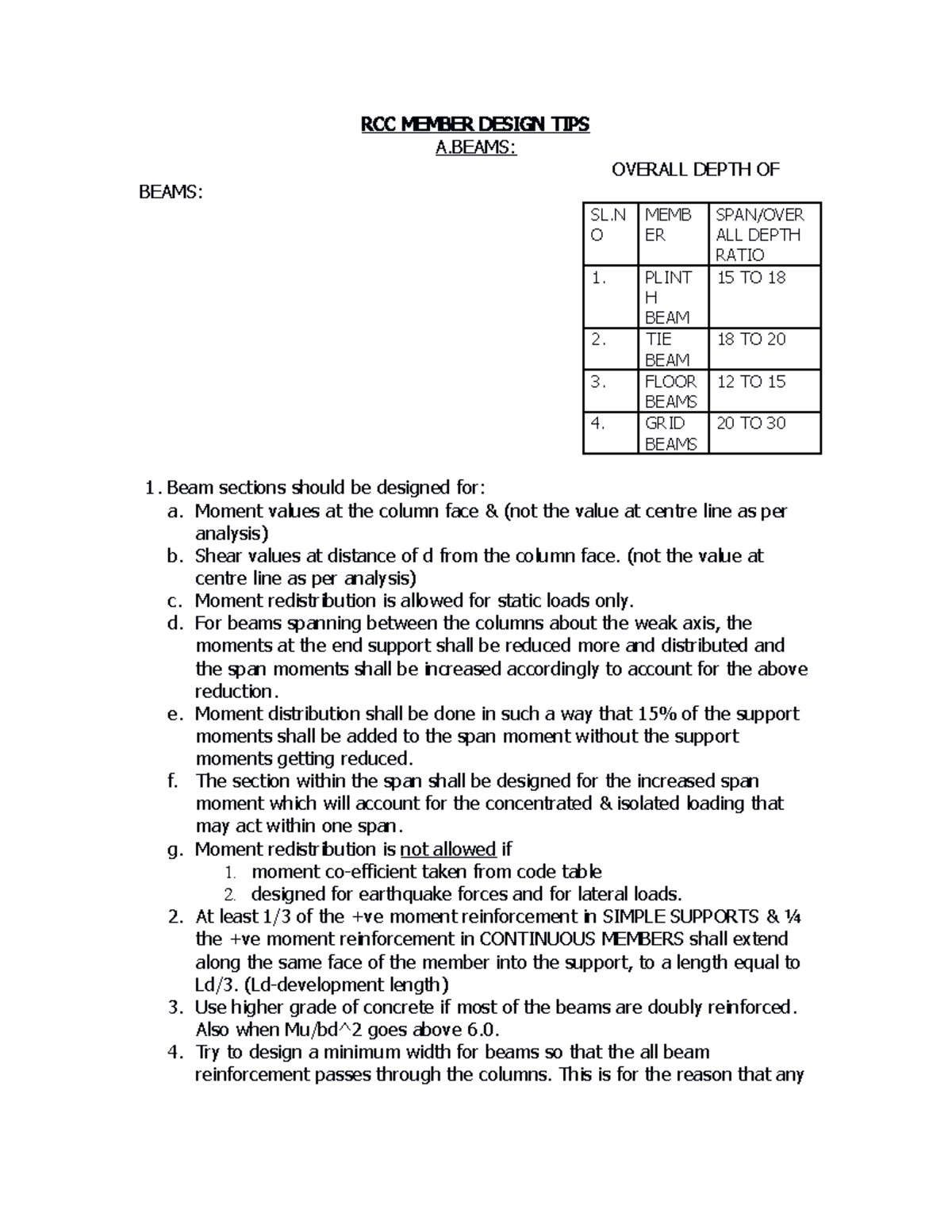 Structural Tips - Construction - RCC MEMBER DESIGN TIPS A: OVERALL ...