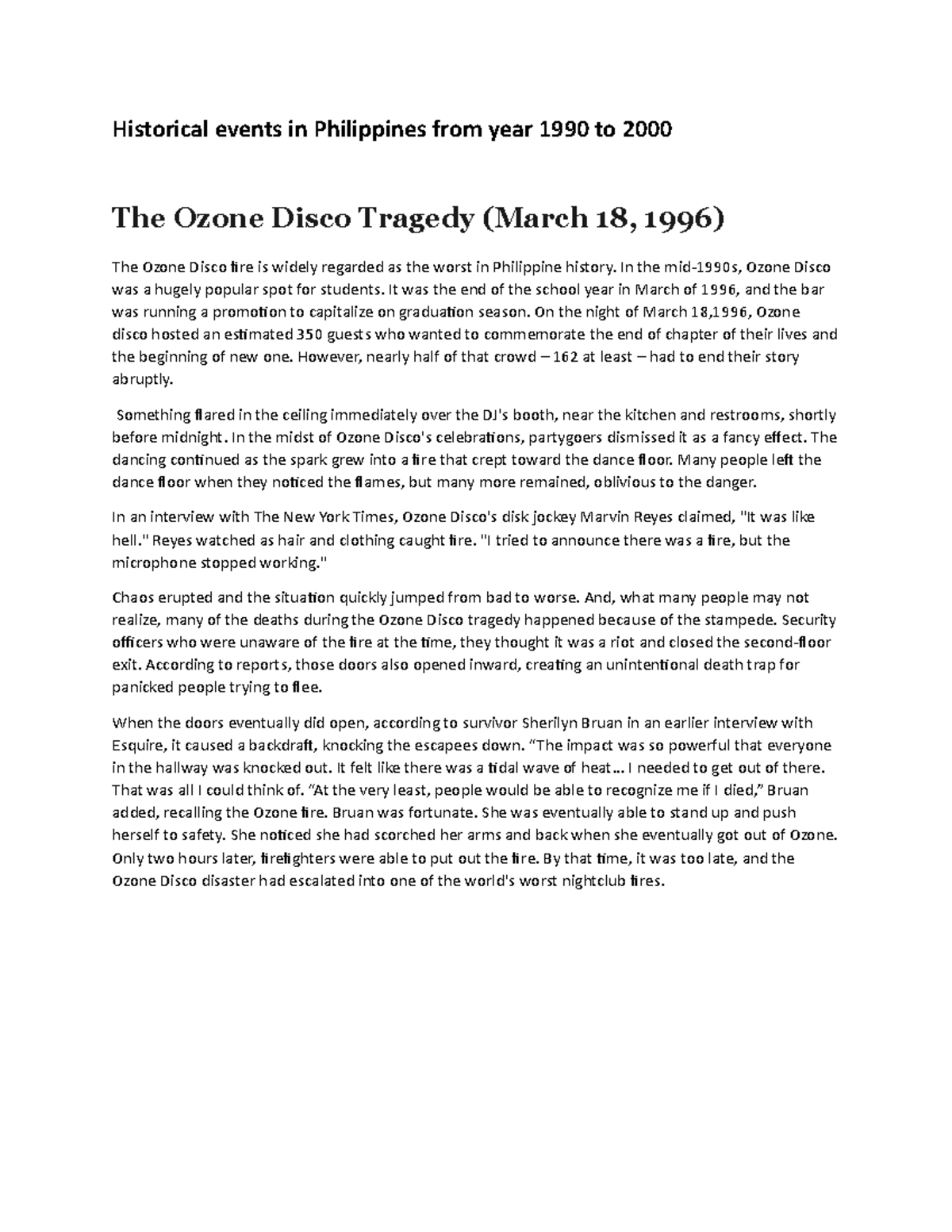 Ozone Disco Tragedy Bandong - Historical events in Philippines from ...