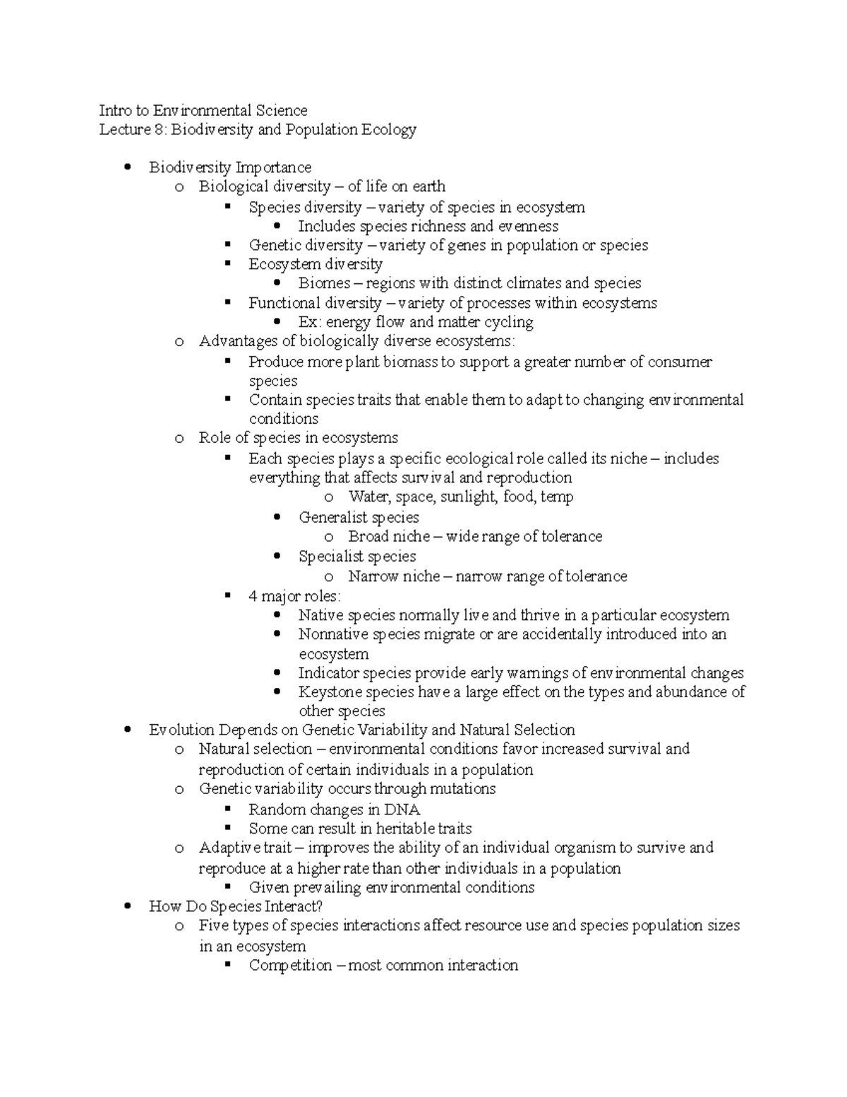 2021-intro to environmental science lec 8 biodiversity-notes docx ...