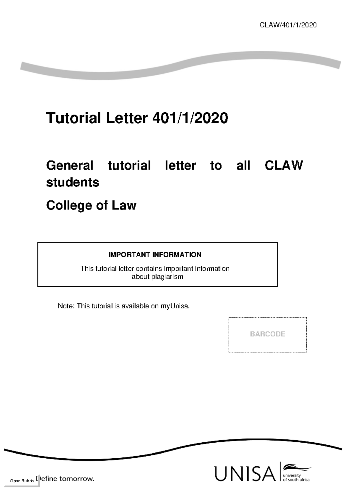 General Tutorial Letter 401 for All Law Students 2020 - Tutorial Letter ...