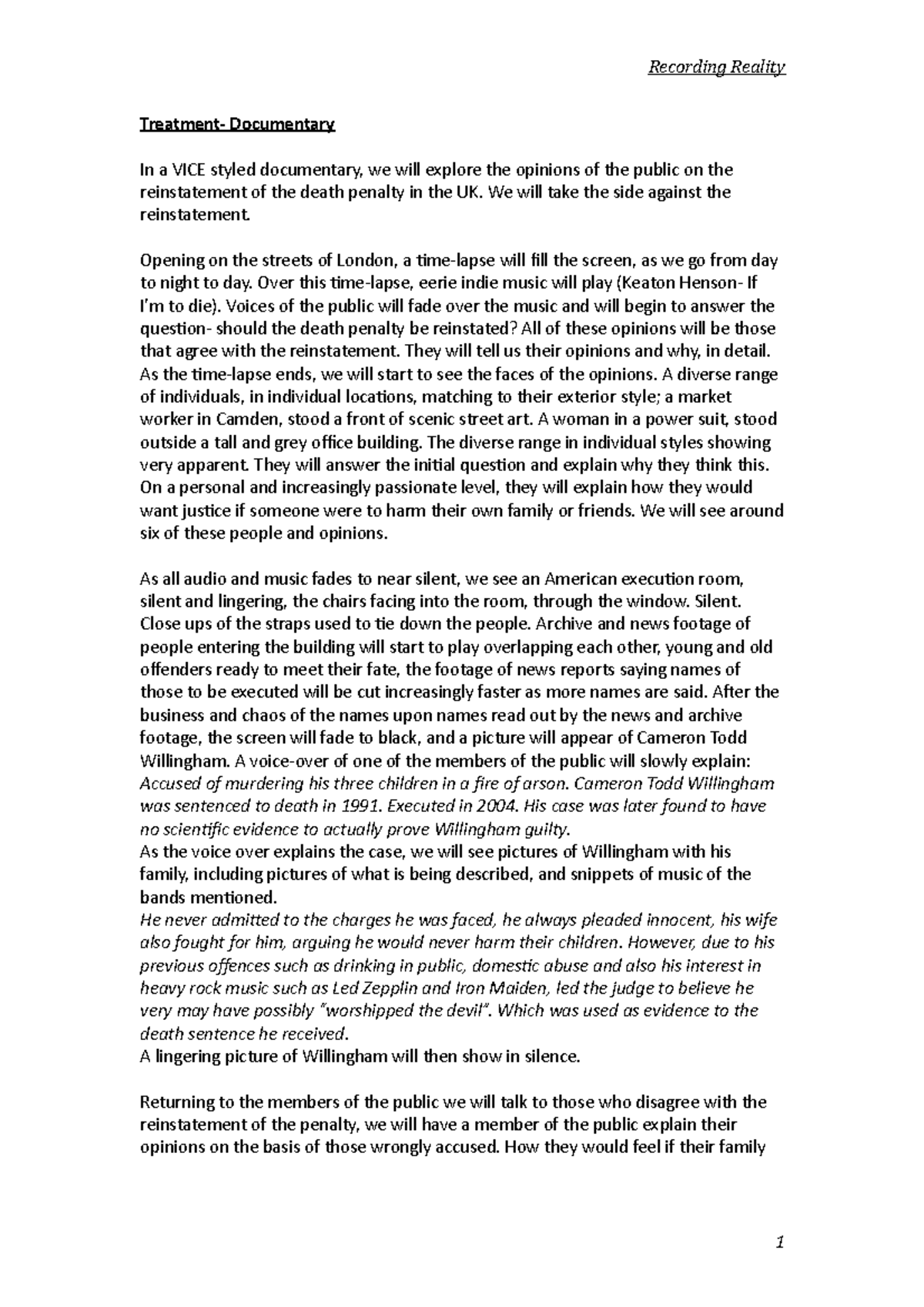 Practical - Treatment For A Documentary - Treatment- Documentary In a ...