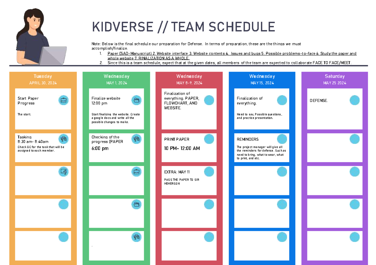 Weekly Work Schedule Template - KIDVERSE // TEAM SCHEDULE Note: Below ...