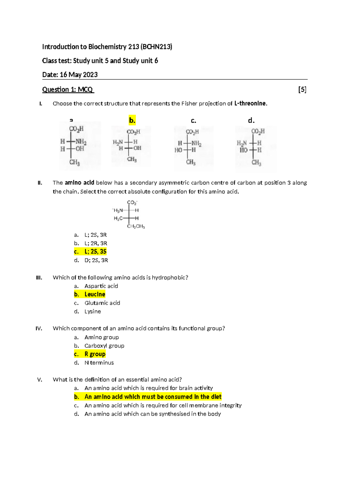 BCHN213 (M-Campus) Test 4 SU 5 and 6 MEMO 2 - Introduction to ...