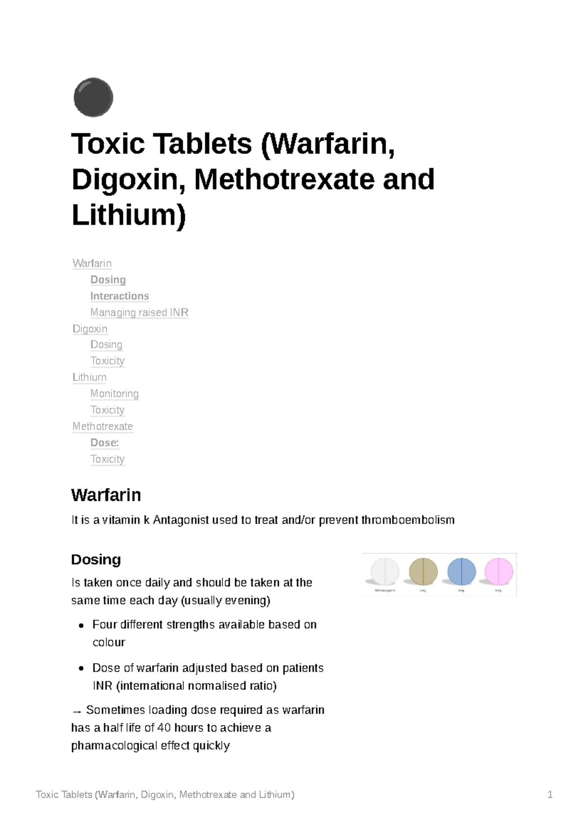 Toxic Tablets (Warfarin Digoxin Methotrexate and Lithium) - ⚫ Toxic ...