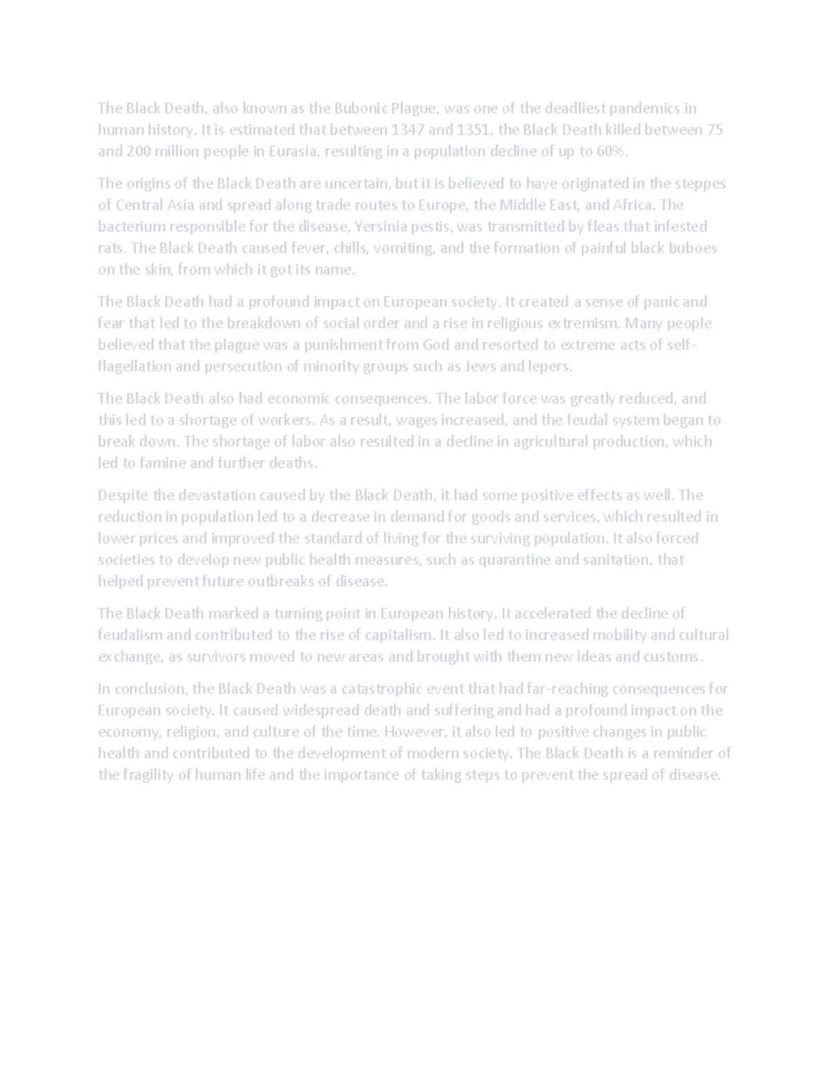 Black Death - World History Since 1500 Notes/Essay - The Black Death ...