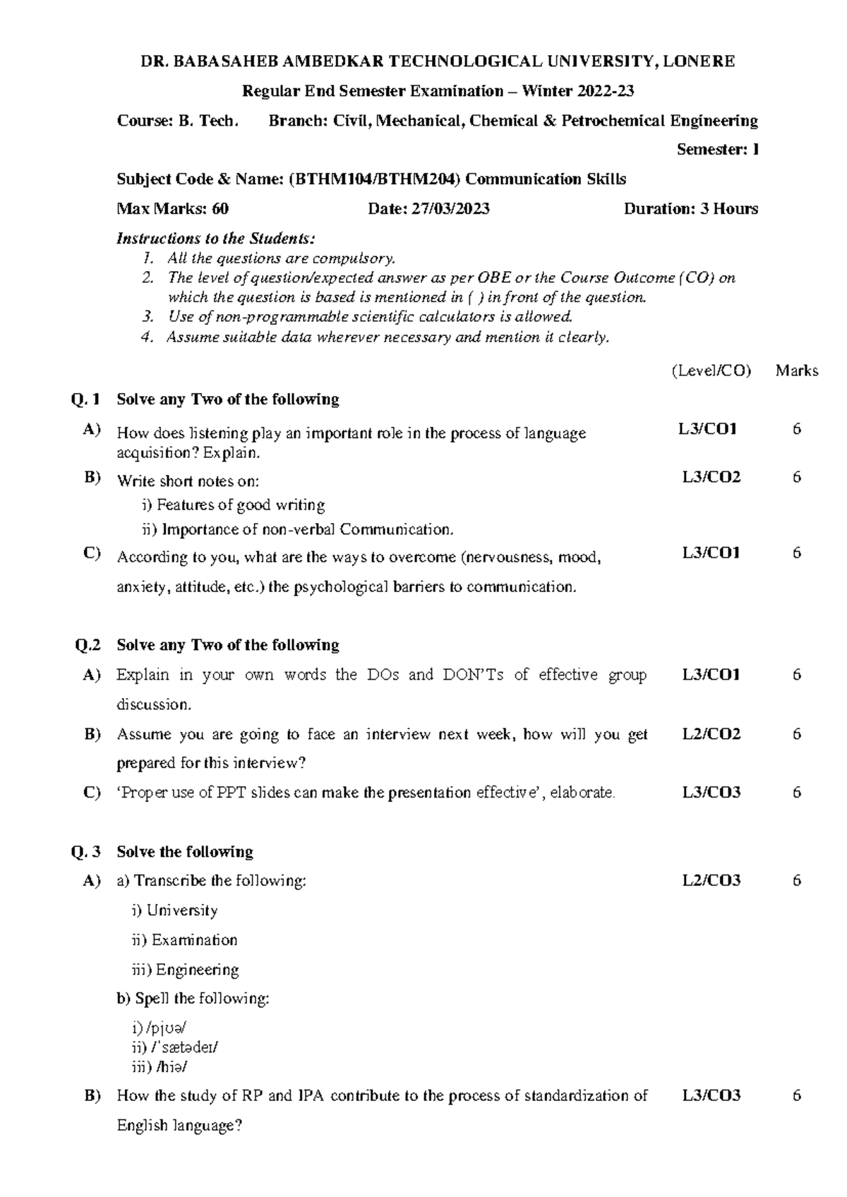 Cs paper 4 - DR. BABASAHEB AMBEDKAR TECHNOLOGICAL UNIVERSITY, LONERE ...