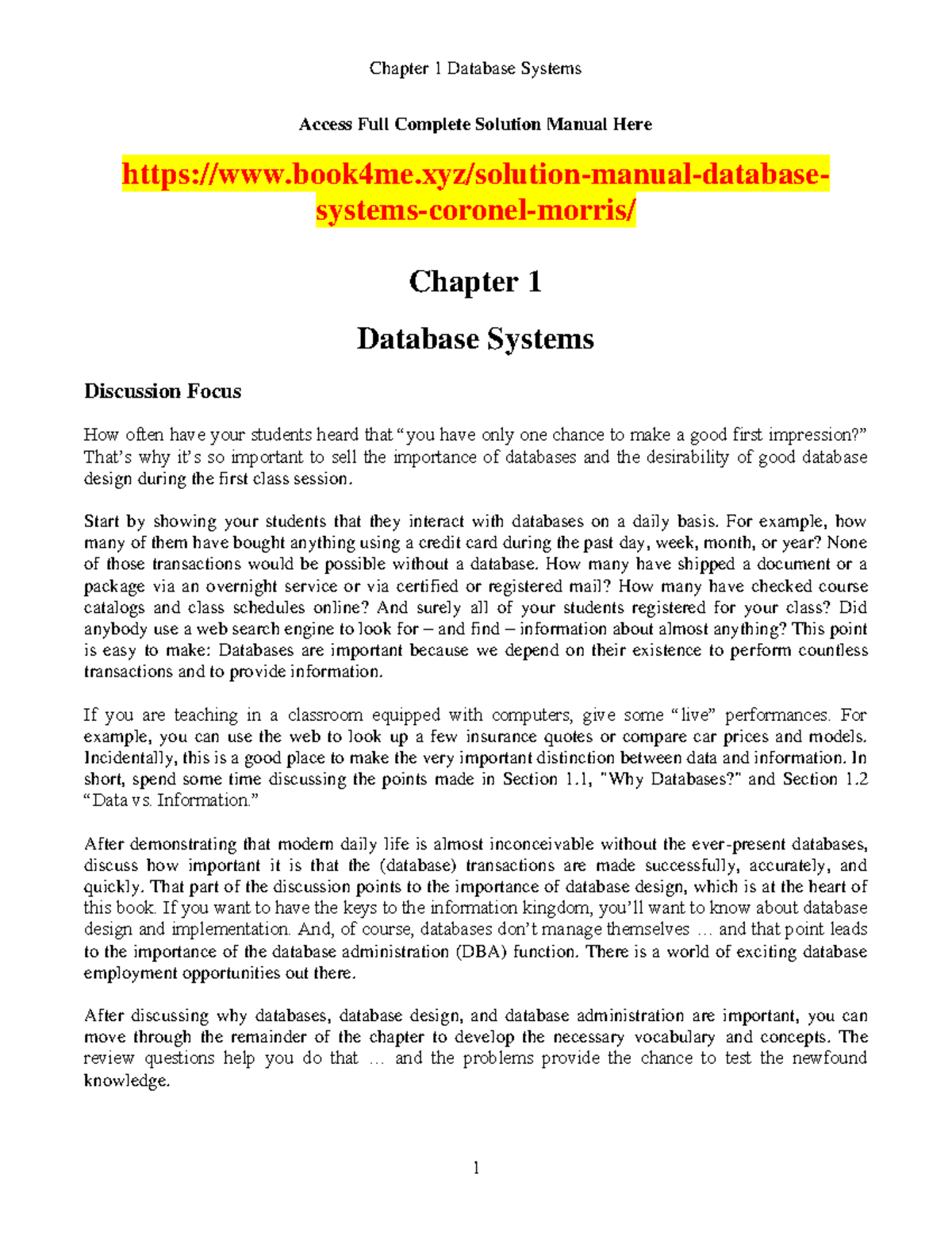 Solution Manual for Database Systems 13th edition Carlos Coronel, Steven Morris - Access Full ...