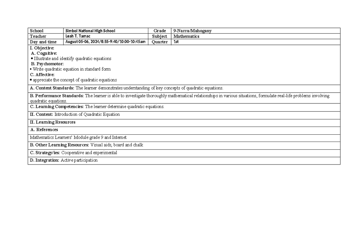 Math 9 DLP-of-Introduction-to-Quadratic-Equation - School Simbol ...