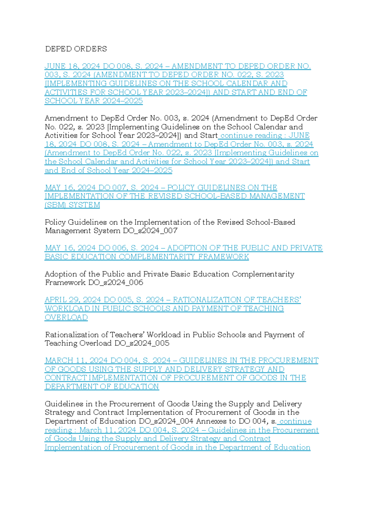 Deped Orders - DEPED ORDERS JUNE 18, 2024 DO 008, S. 2024 – AMENDMENT ...