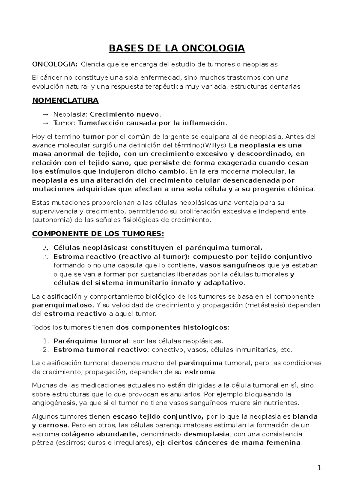 Clase 1 Bases DE LA Oncologia - BASES DE LA ONCOLOGIA ONCOLOGIA ...