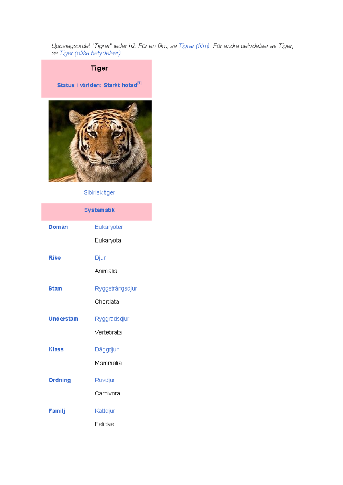 ”Tigrar” - Sammanfattning Biologi II - Uppslagsordet ”Tigrar” leder hit ...