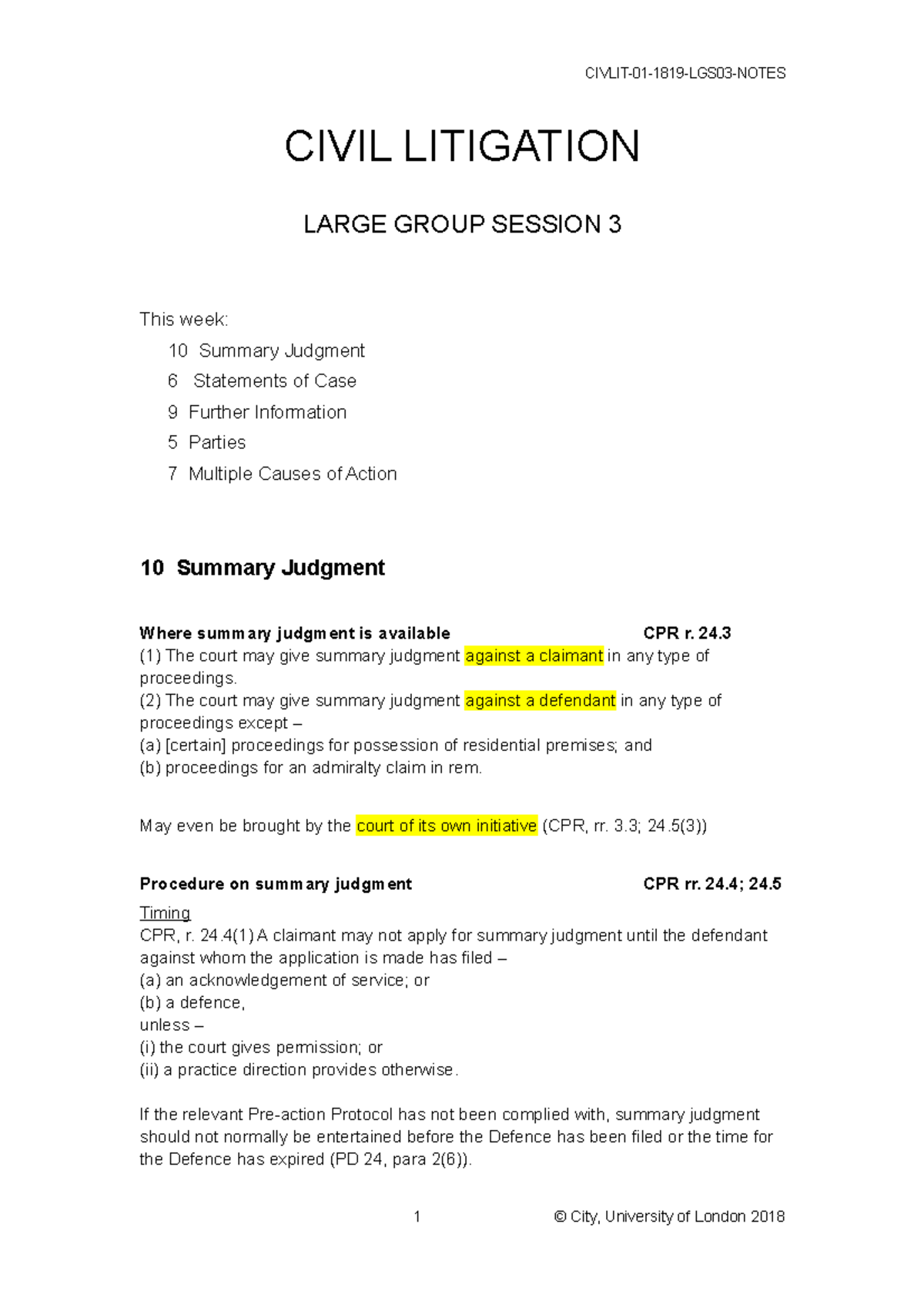 Civil Lit LGS 3 SJt Statements of Case - CIVIL LITIGATION LARGE GROUP ...