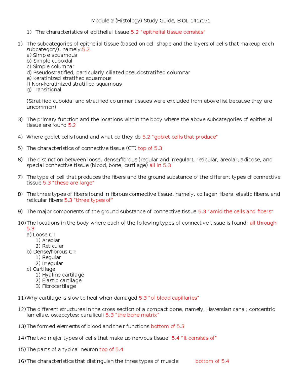 Mod 2 (Histology) Study Guide-4 - Module 2 (Histology) Study Guide ...