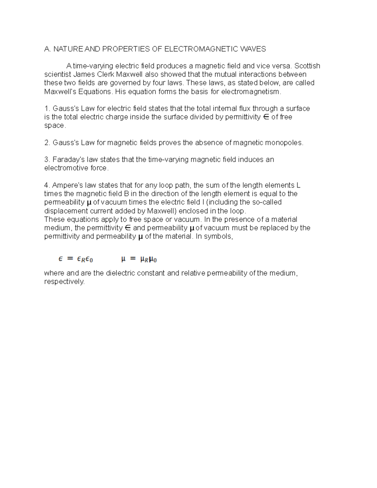 Nature AND Properties OF Electromagnetic Waves - A. NATURE AND ...