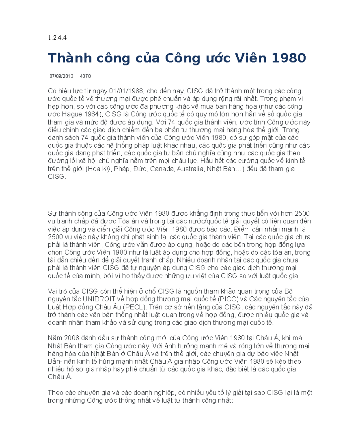 Công ước Viên 1980 - nnn - 1 .2. Thành công của Công ước Viên 1980 07/09/2013 4070 Có hiệu lực ...