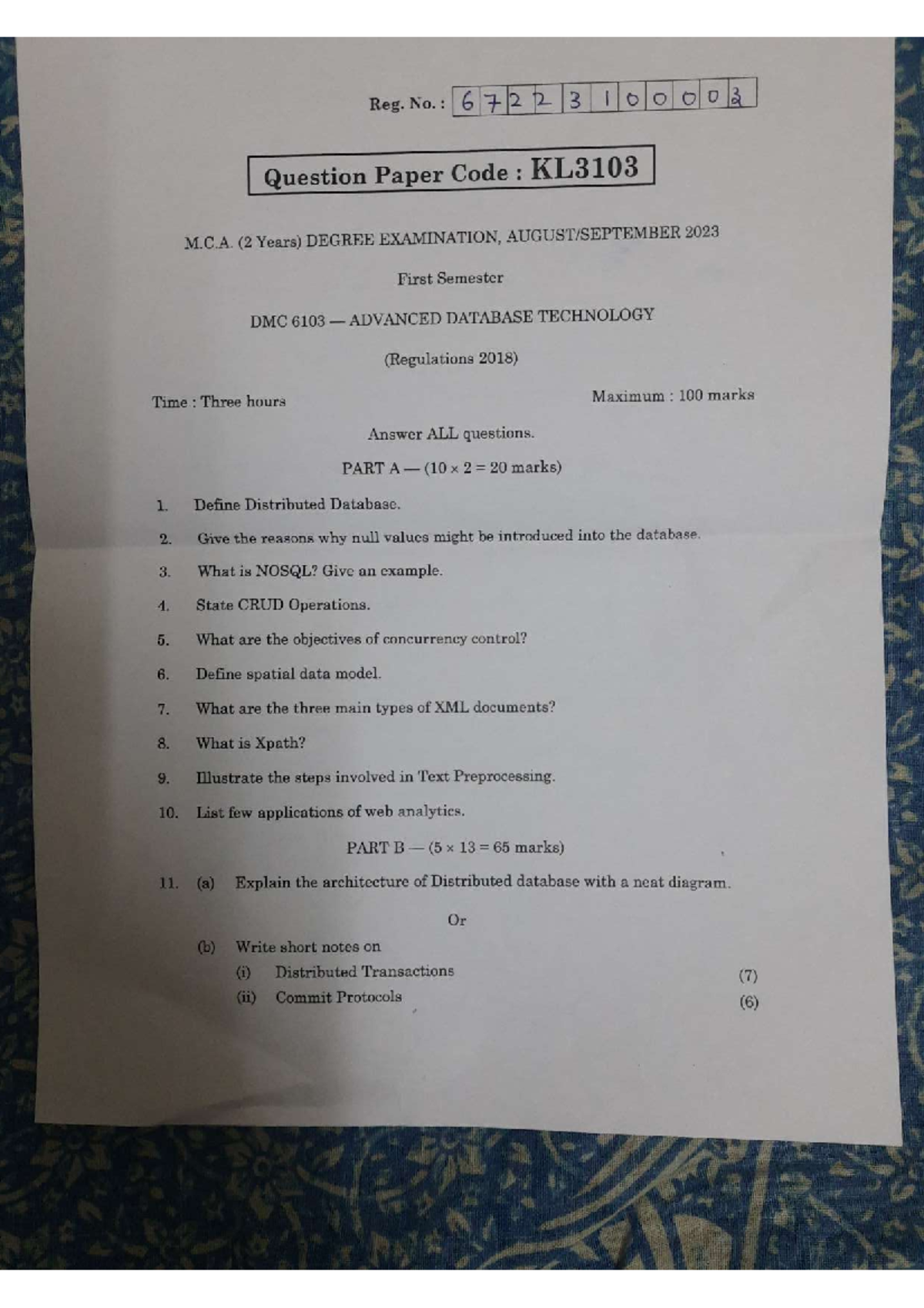 Latest question paper mca sem 1 - Reg. No.: Question Paper Code ...
