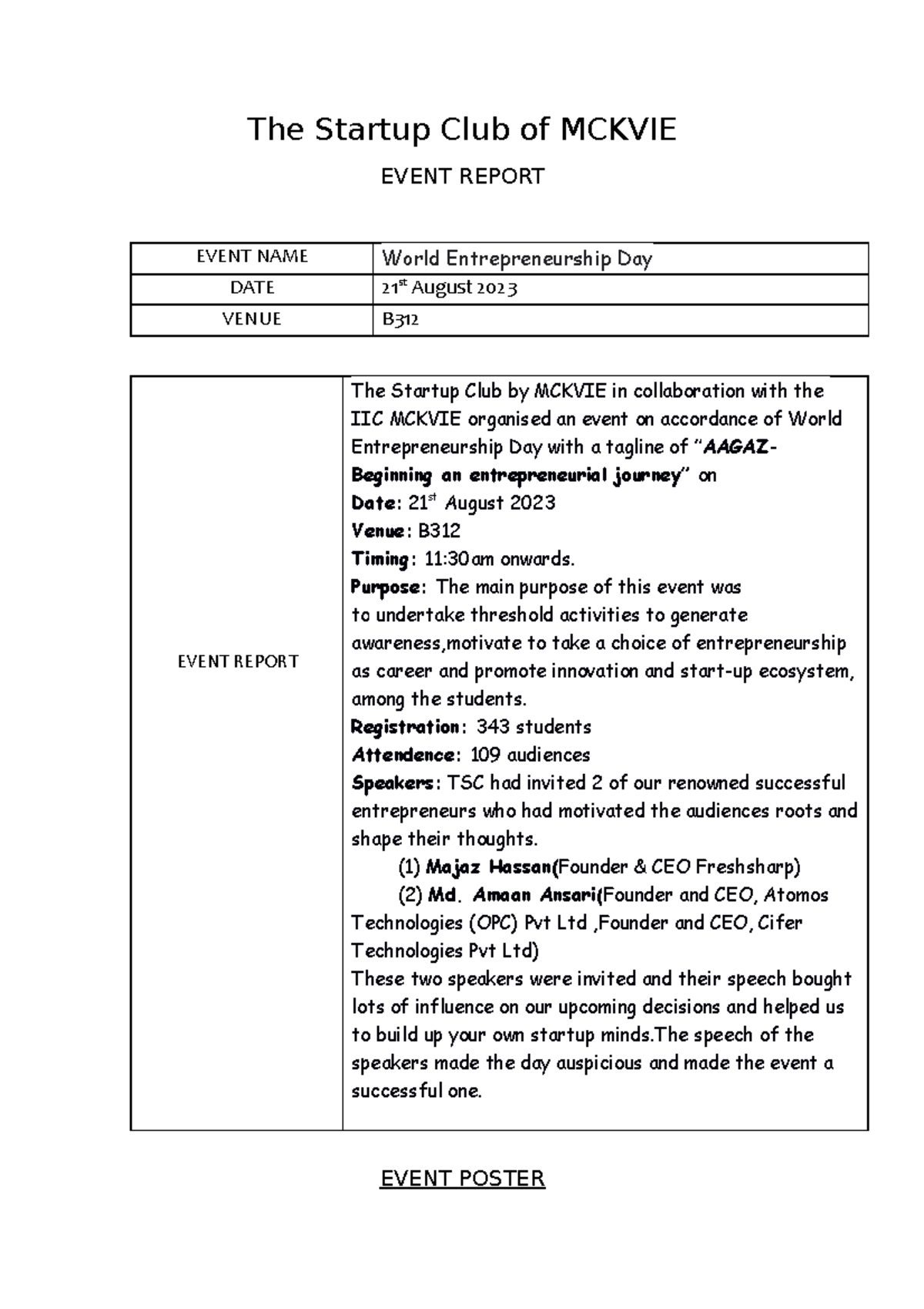 World entrepreneurship day report(TSC) - The Startup Club of MCKVIE ...