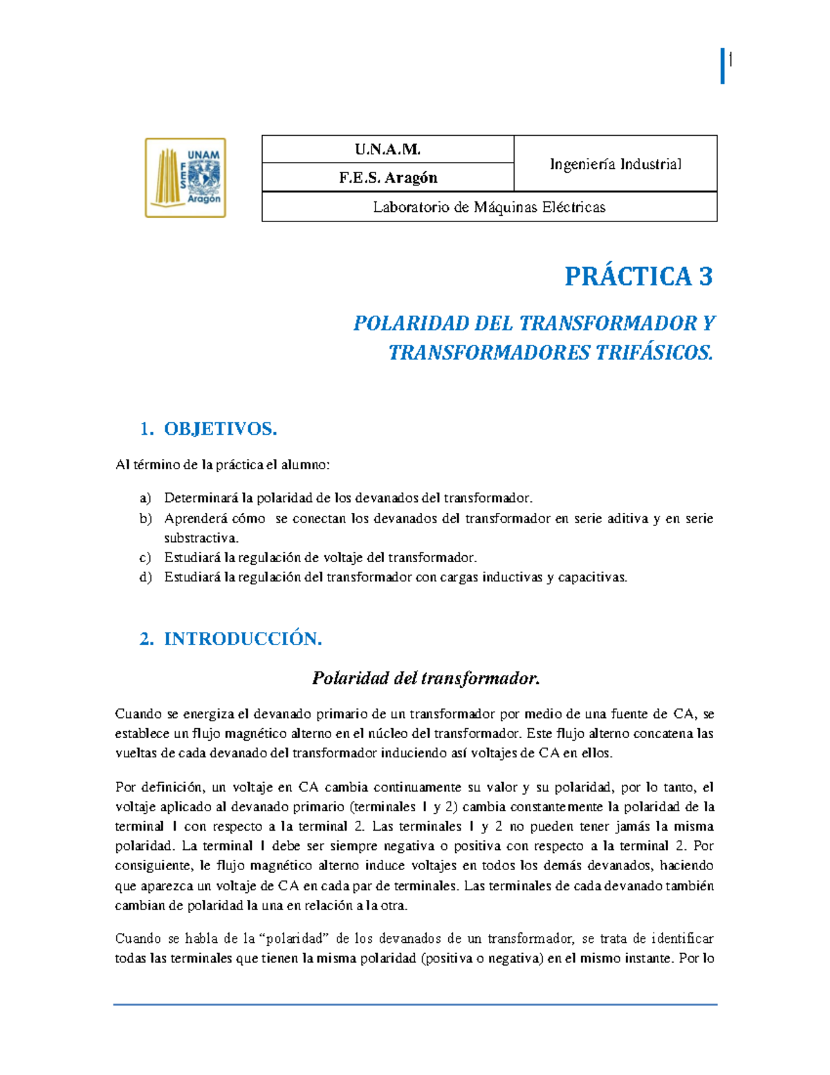 Practica 03Maquinas Elecectricas - Nombre de la Pr·ctica 1 U.N.A. Ingeniería Industrial F.E ...