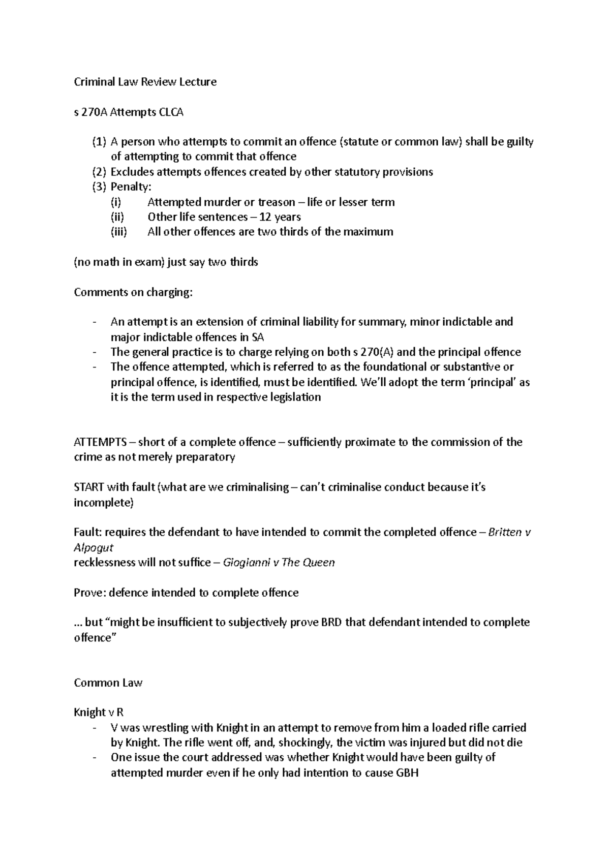 Criminal Law Review Lecture notes for exam and exam guidelines ...