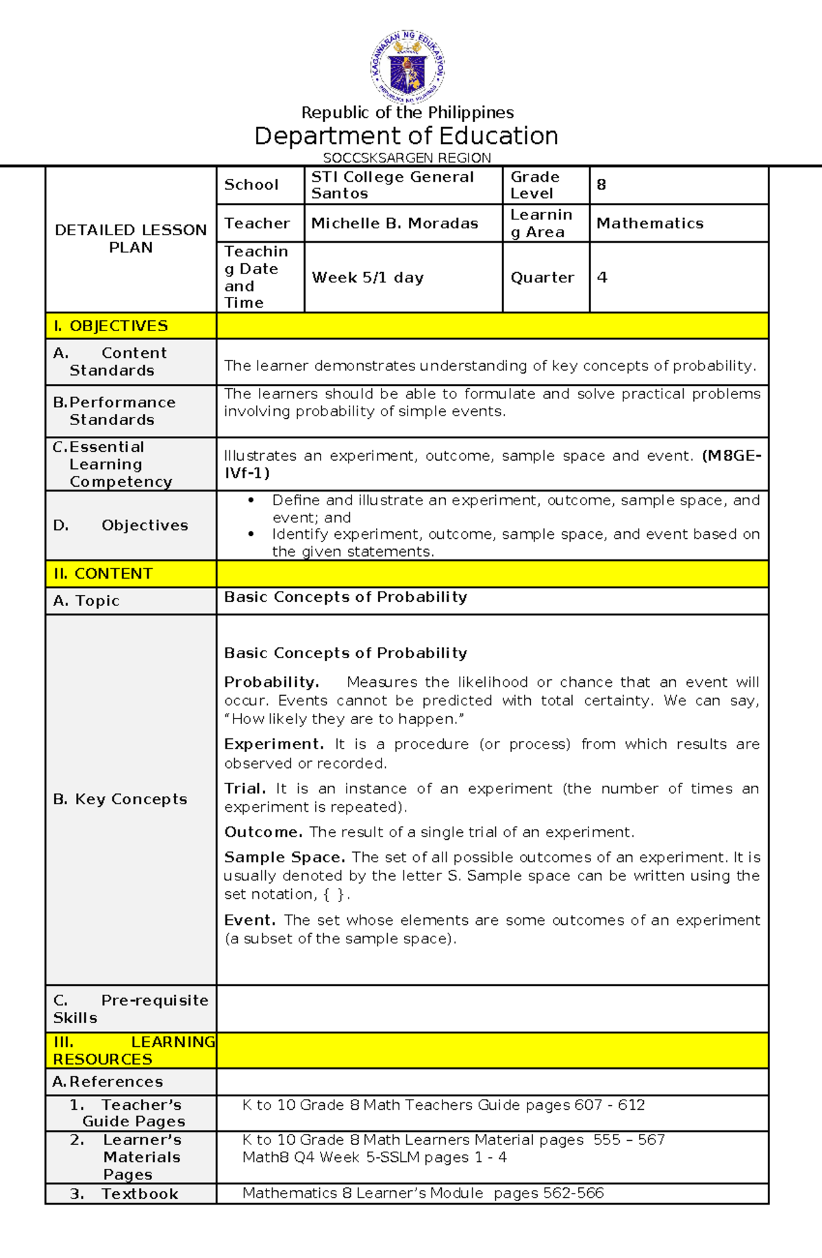 To be print - 4 Lesson plan - Copy - Department of Education ...