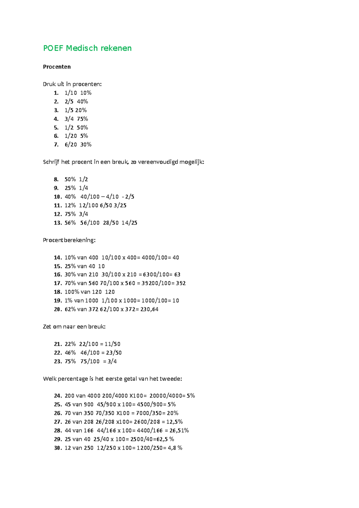 POEF 5 Medisch rekenen met oplossingen - POEF Medisch rekenen Procenten ...