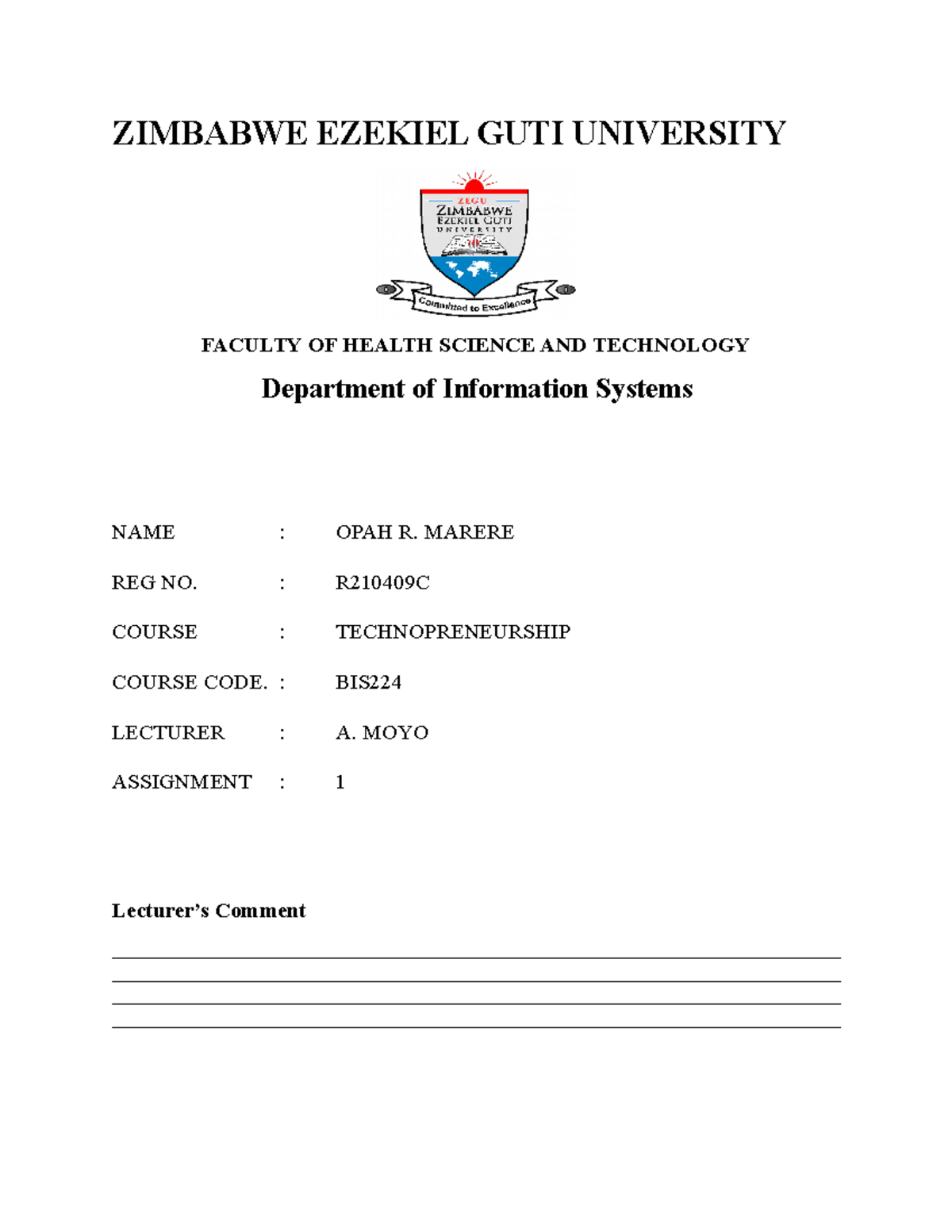R210409 C - OPAH Marere - BIS224 - ZIMBABWE EZEKIEL GUTI UNIVERSITY ...