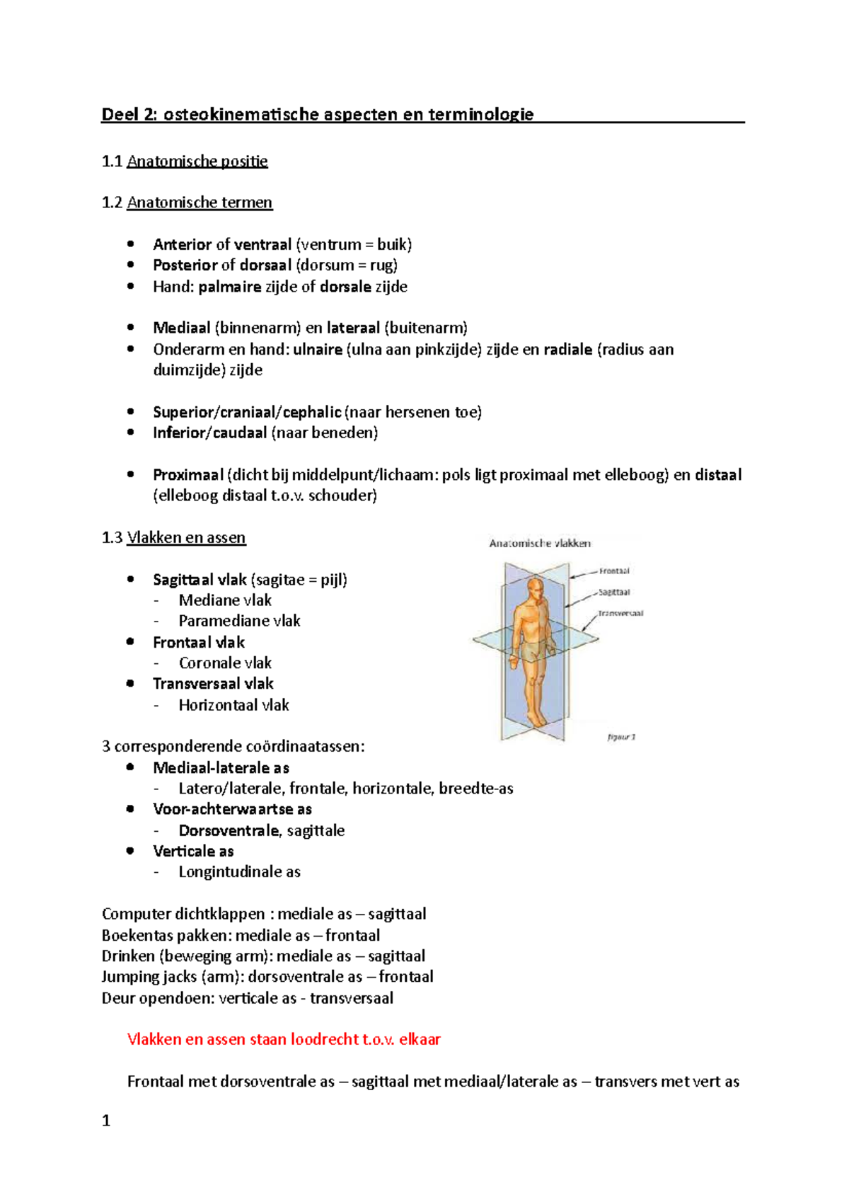 osteokinetische aspecten en terminologie - o. schouder) 1 Vlakken en ...
