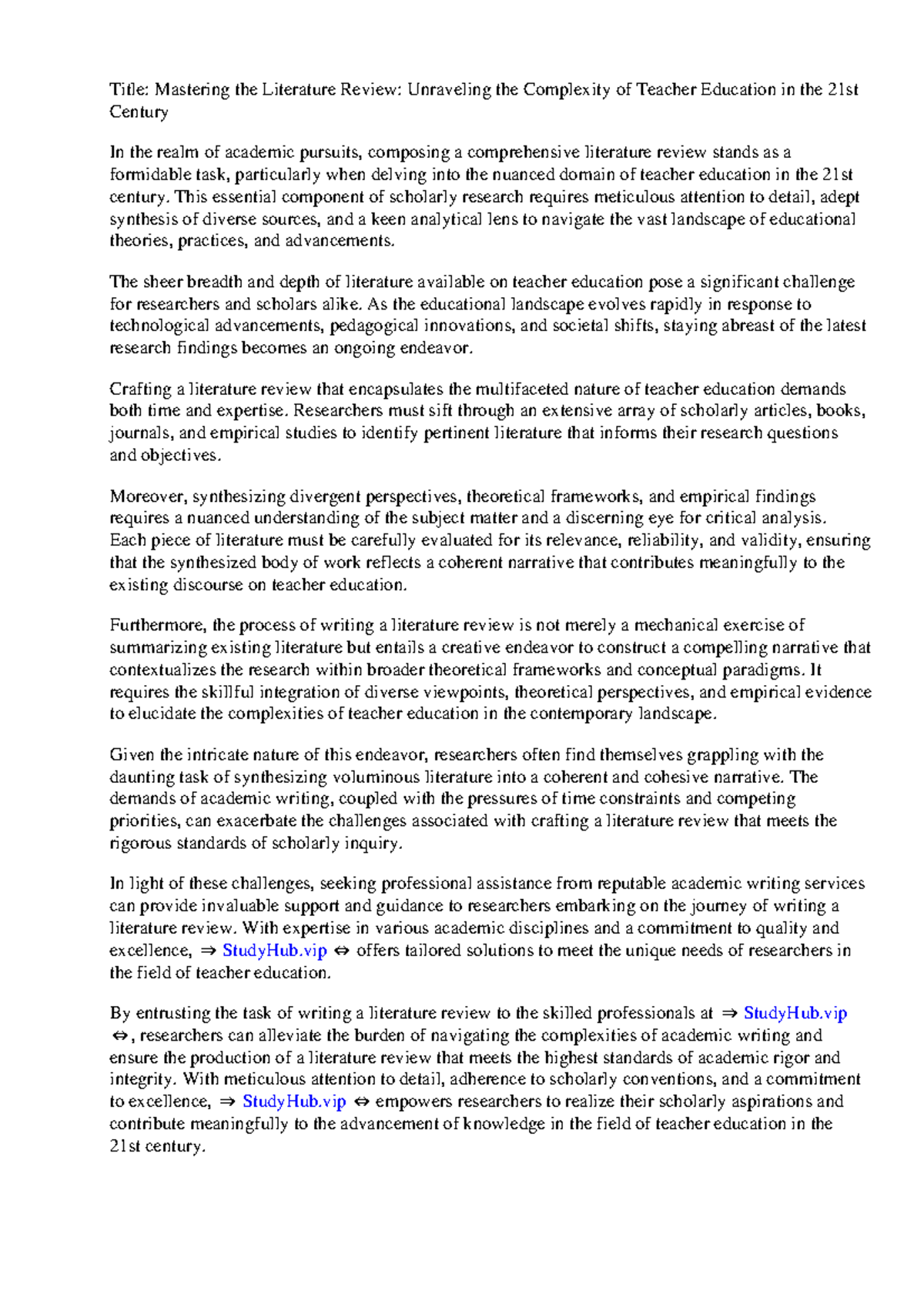 Literature Review On Teacher Education In The 21St Century - Title ...