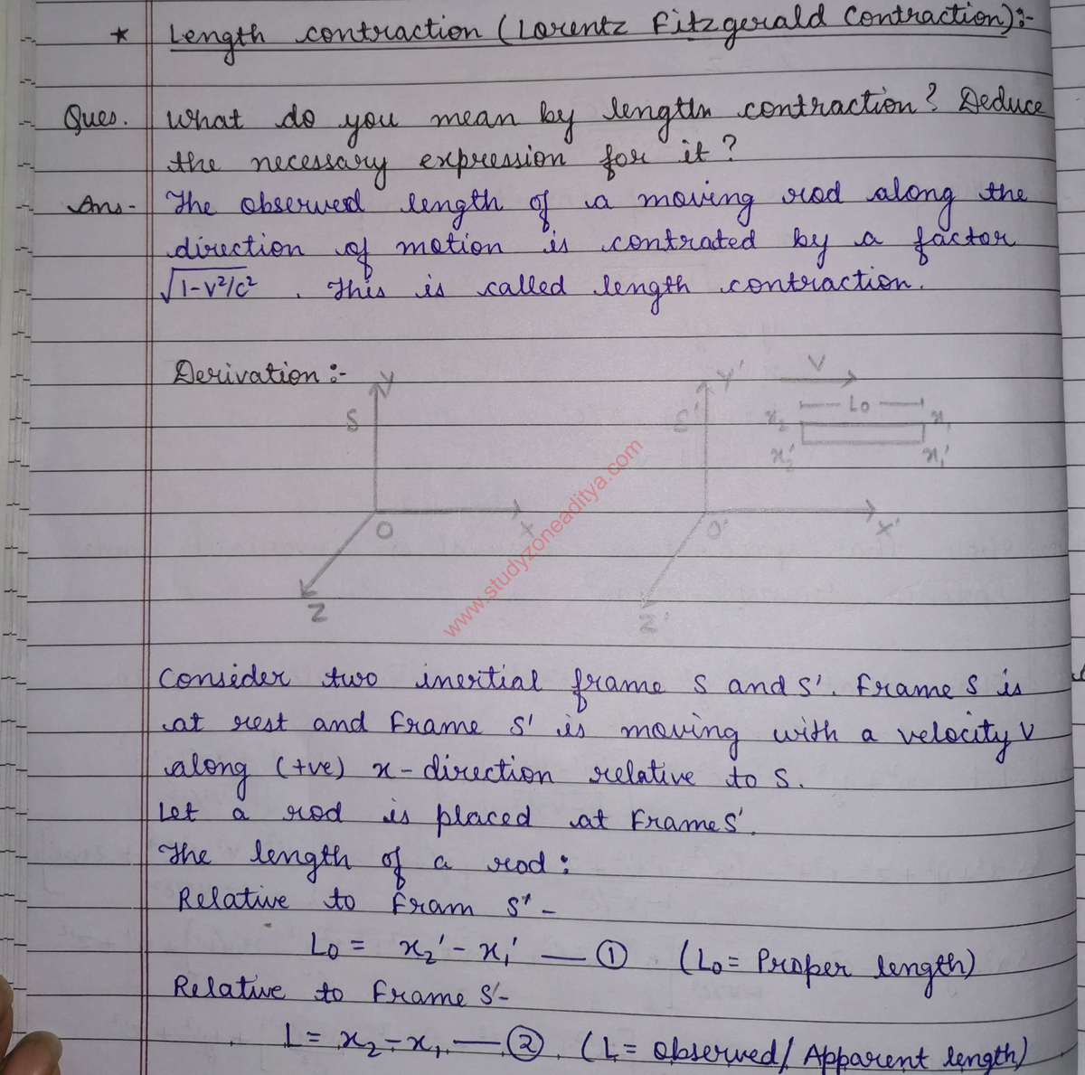 Relativistic Mechanics Handwritten Notes Part 2 - Length contraction ...
