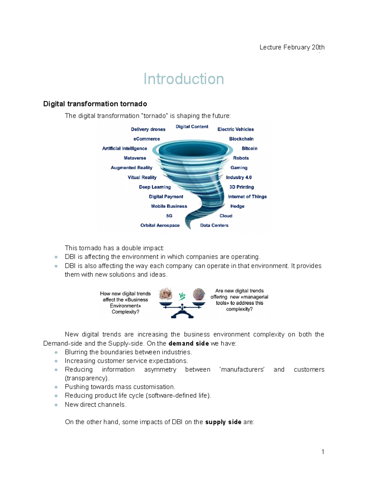 Digital Business - Class Notes - Lecture February 20th Introduction ...