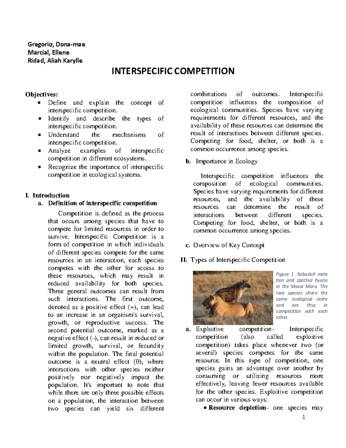 G1 Interspecific Competition Handout 3 - Gregorio, Dona-mae Marcial ...