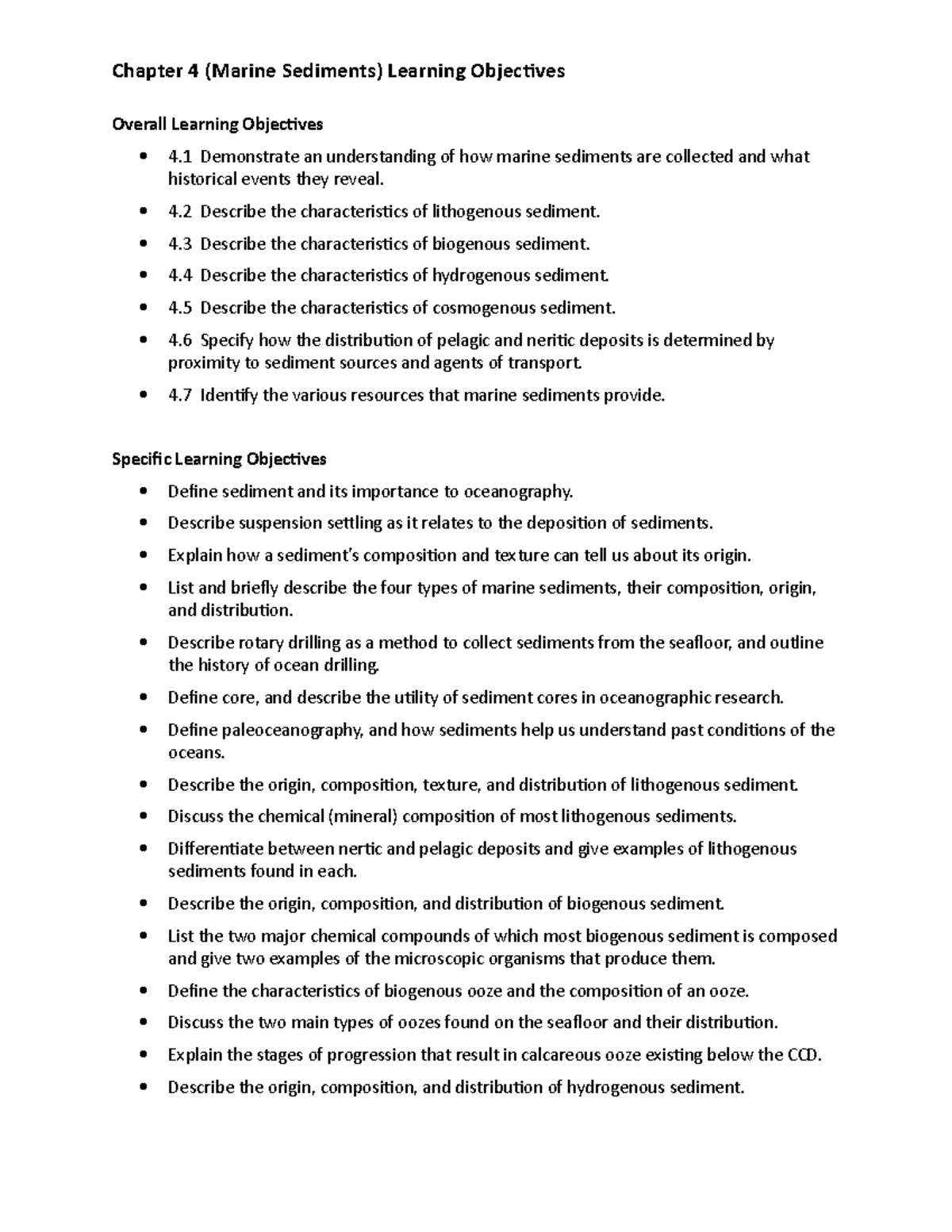 Chapter 4 Marine Sediments Learning Objectives - Chapter 4 (Marine ...