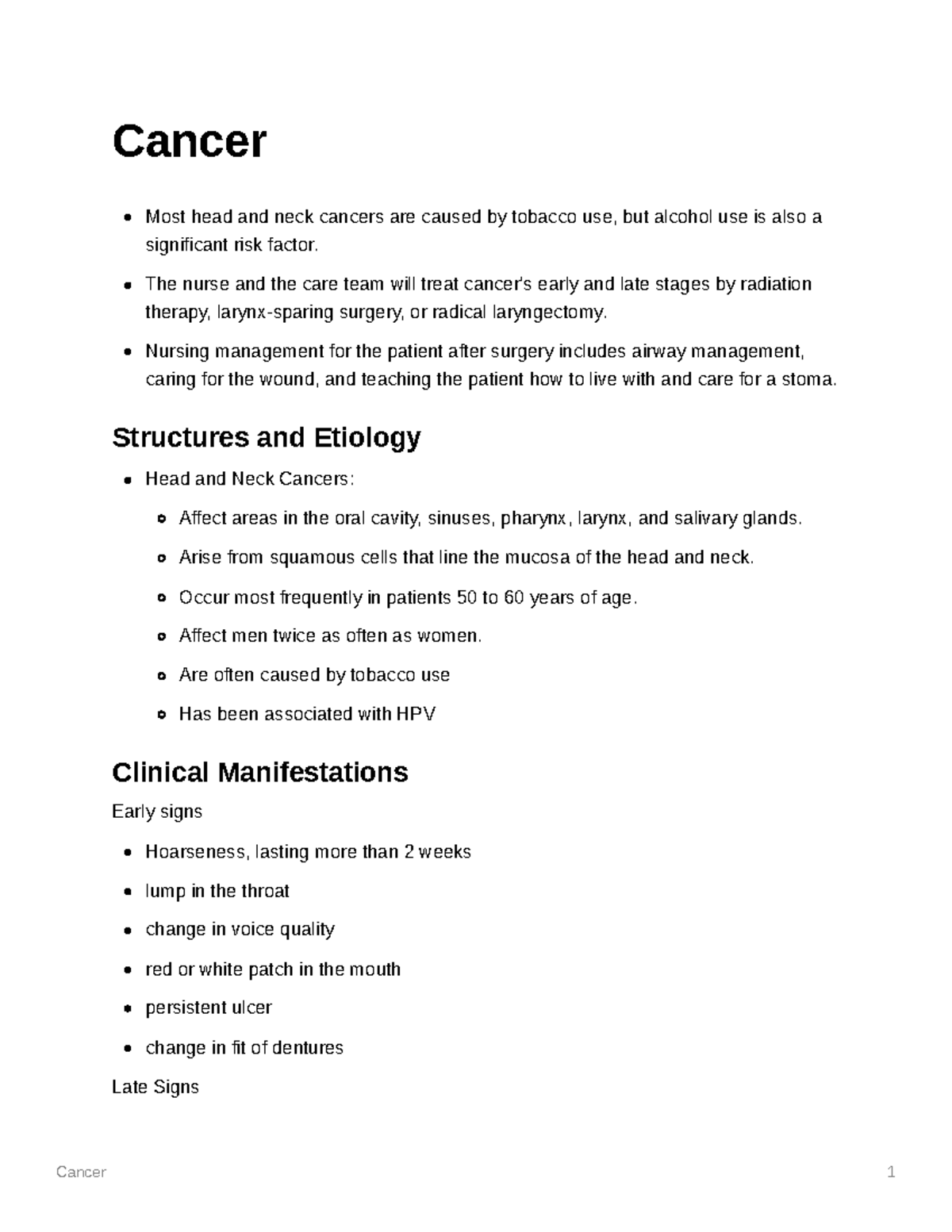 Cancer - lecture notes - Cancer Most head and neck cancers are caused ...