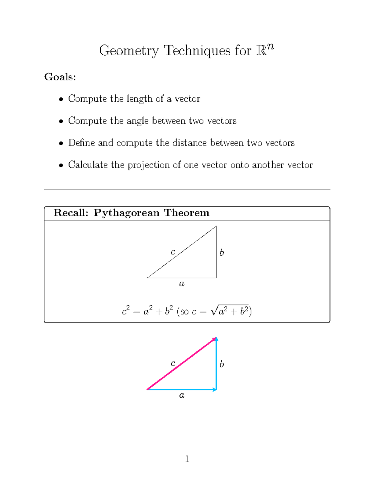 Dot Product, Norm and Prjojections - Geometry Techniques for Rn Goals ...