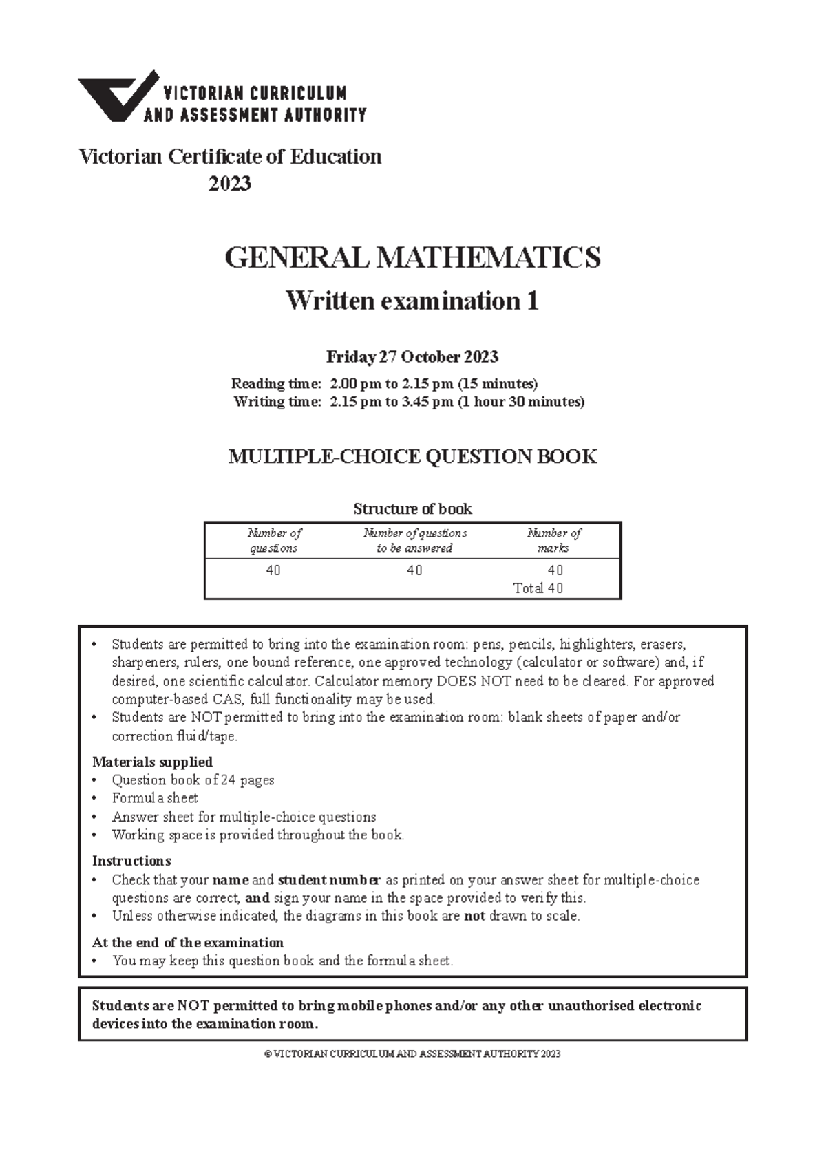 General mathematics (entrance exam) - GENERAL MATHEMATICS Written ...